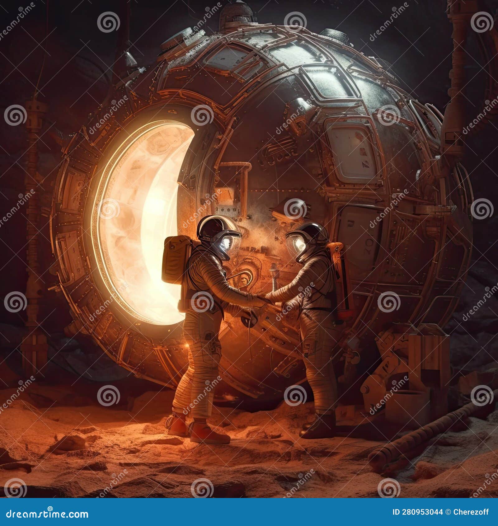 Exploration of Mars. Station on Mars and Astronaut Stock Illustration ...