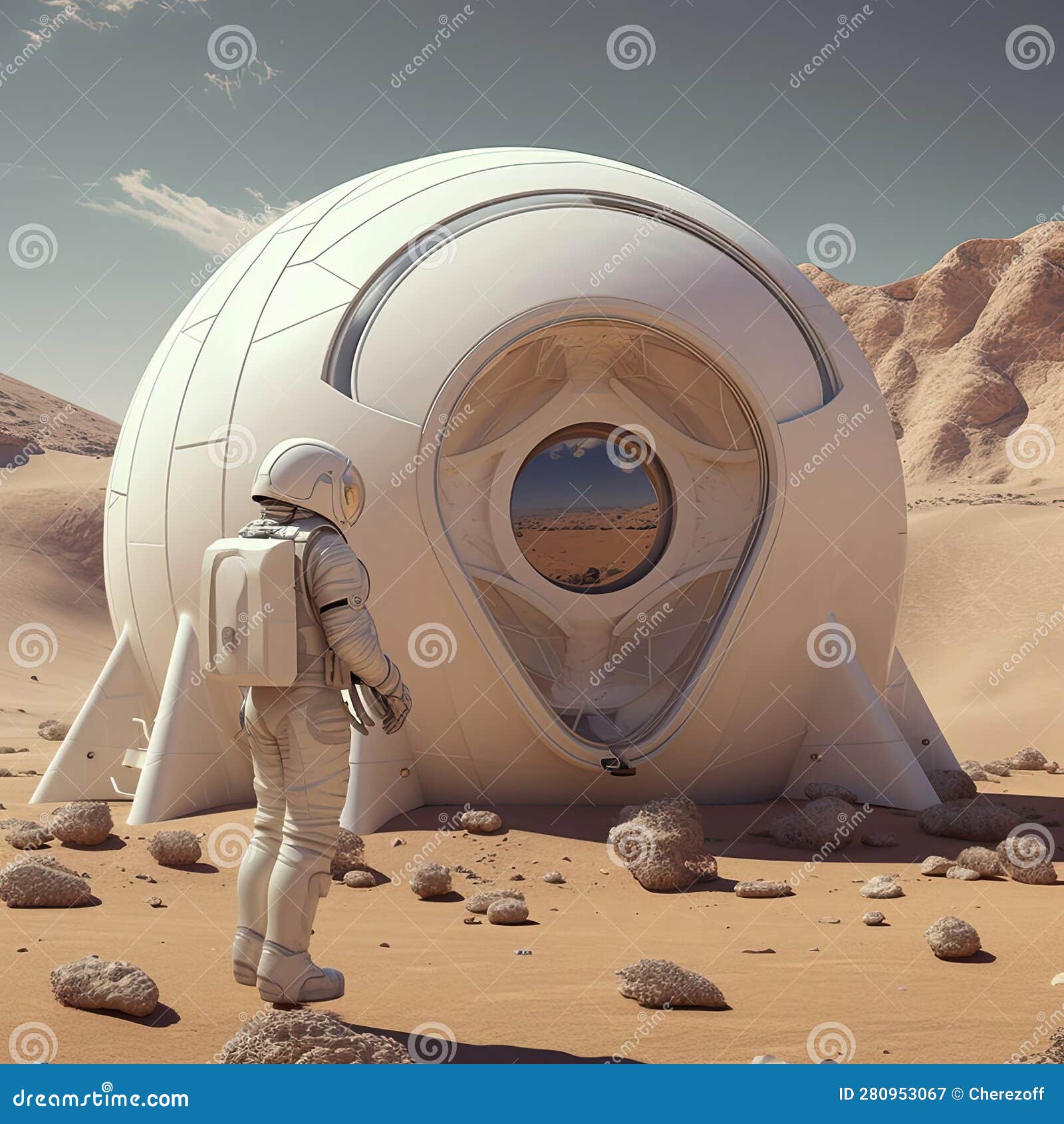Exploration of Mars. Station on Mars and Astronaut Stock Illustration ...