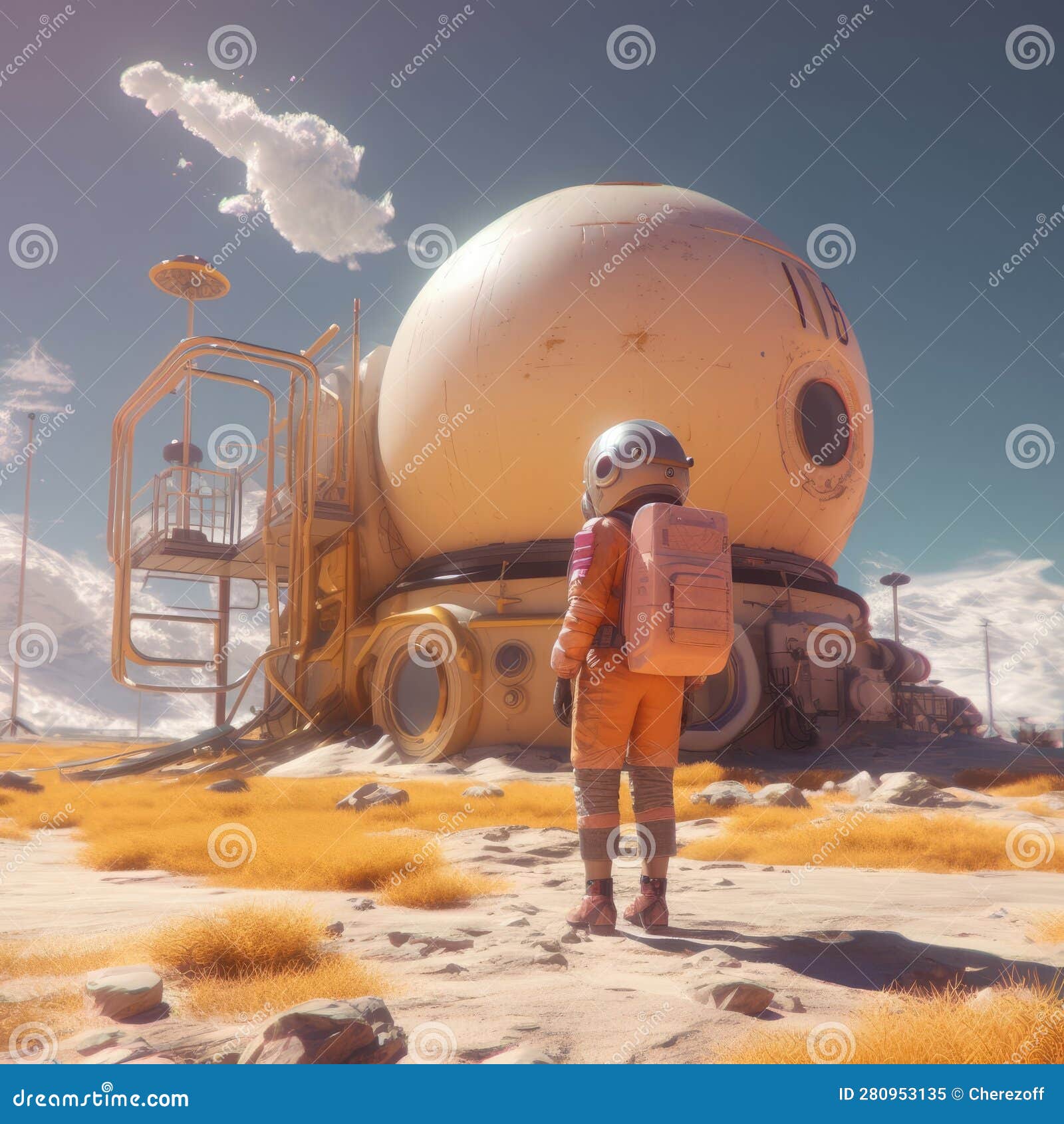 Exploration of Mars. Station on Mars and Astronaut Stock Illustration ...