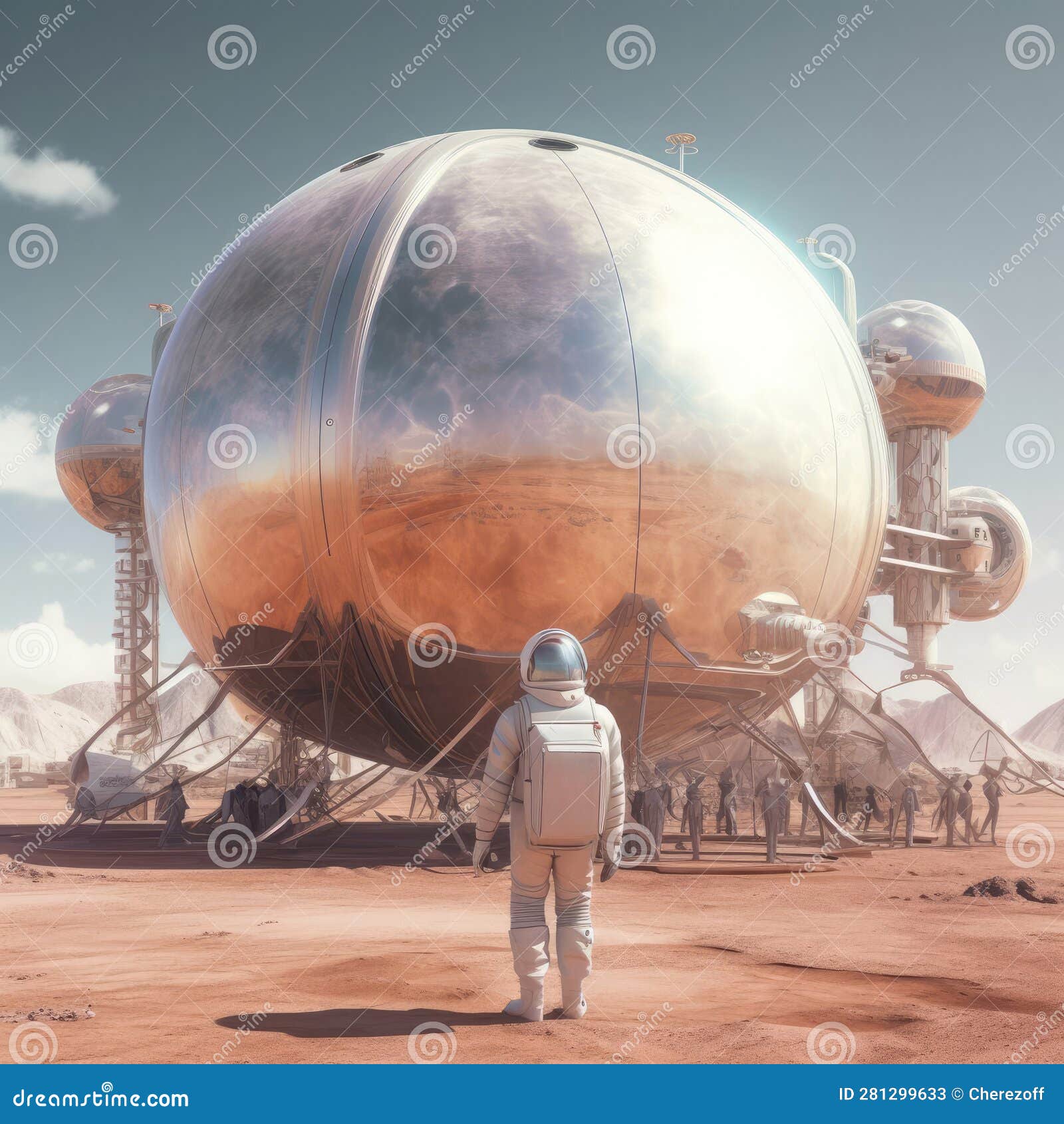 Exploration of Mars. Station on Mars and Astronaut Stock Illustration ...