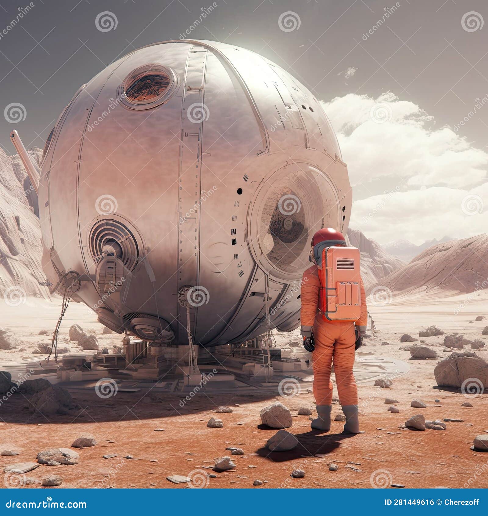 Exploration of Mars. Station on Mars and Astronaut Stock Illustration ...