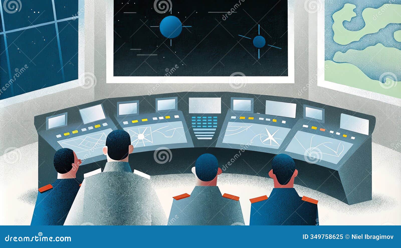 Astronauts in Mission Control Room Observing Outer Space on High-tech ...