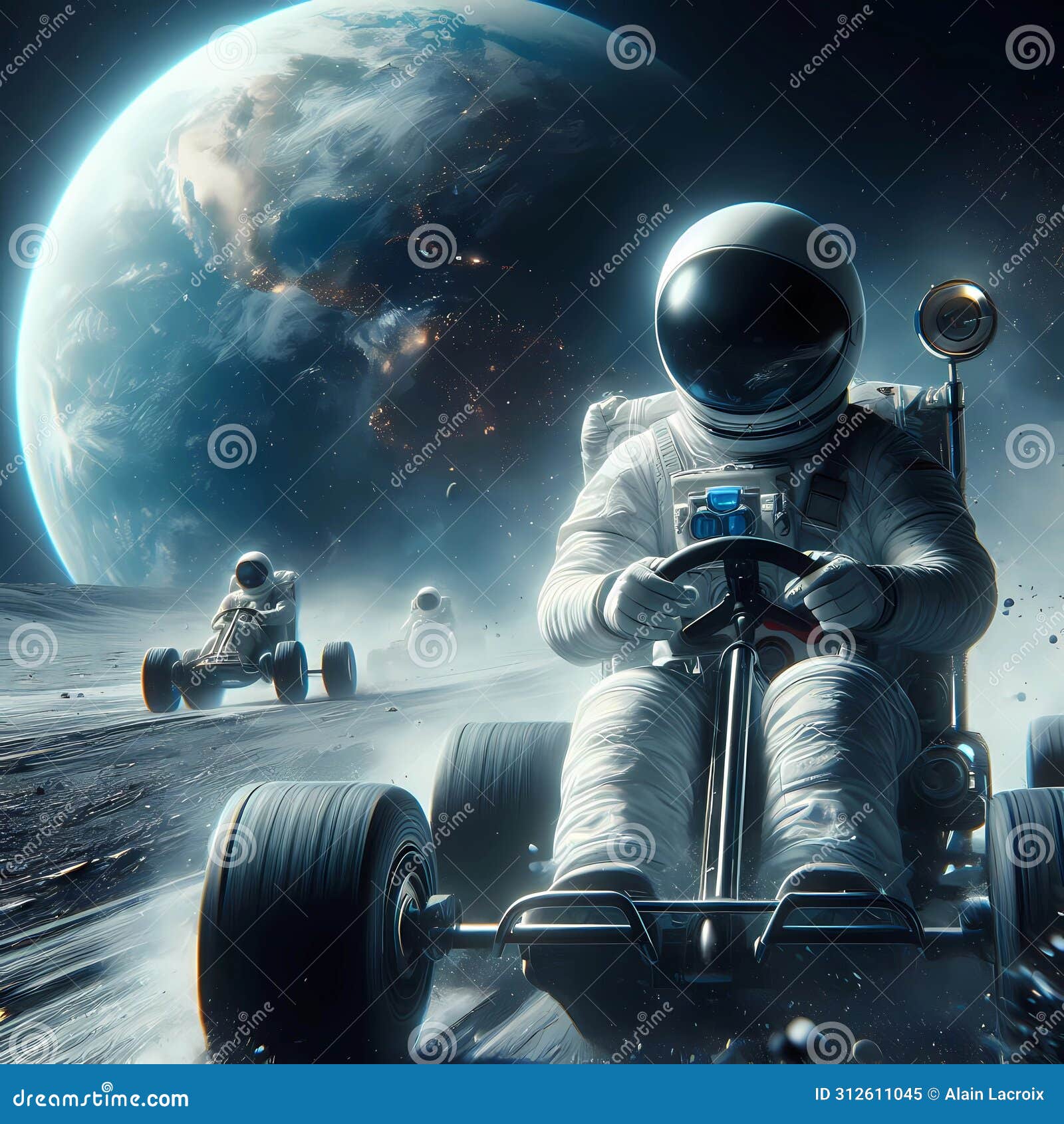 Astronauts Moon Go-karts Exploration Stock Illustration - Illustration ...