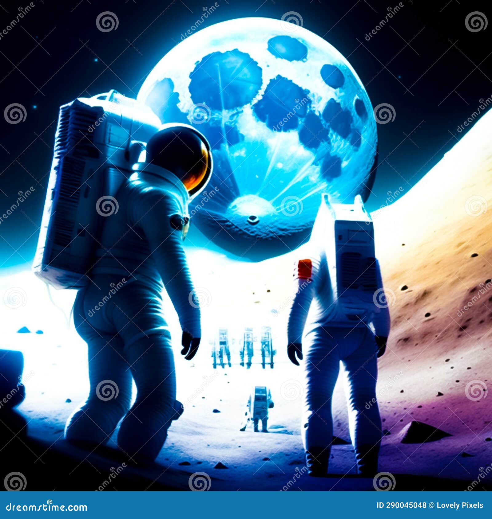 Astronauts Moon Man Woman Race Space Join Together Study Science Travel ...