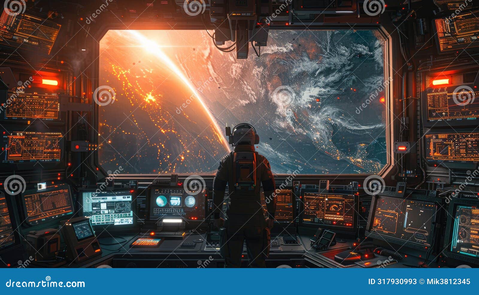 Astronauts Navigate through Space in a High-tech Cockpit. Stock ...