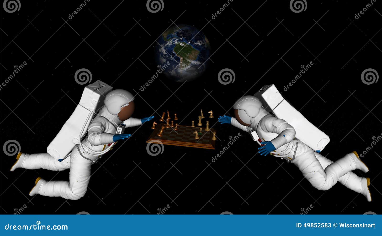 Astronauts Play Chess in Space Stock Illustration - Illustration of ...