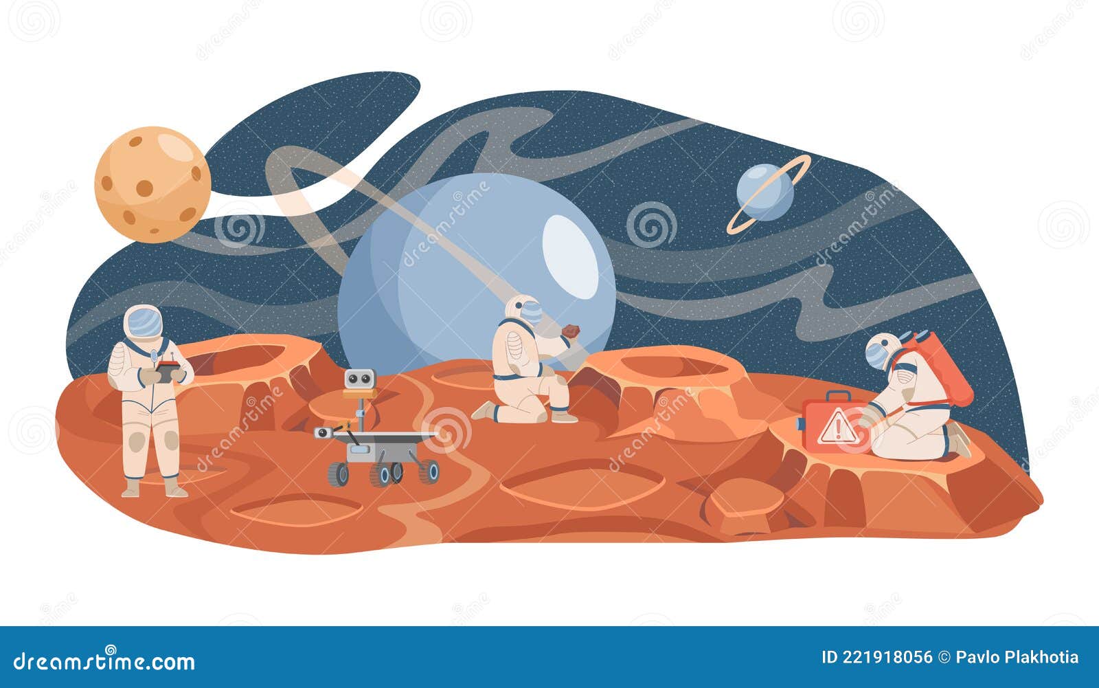 Astronauts And Scientists Exploring Planet Surface Vector Flat ...