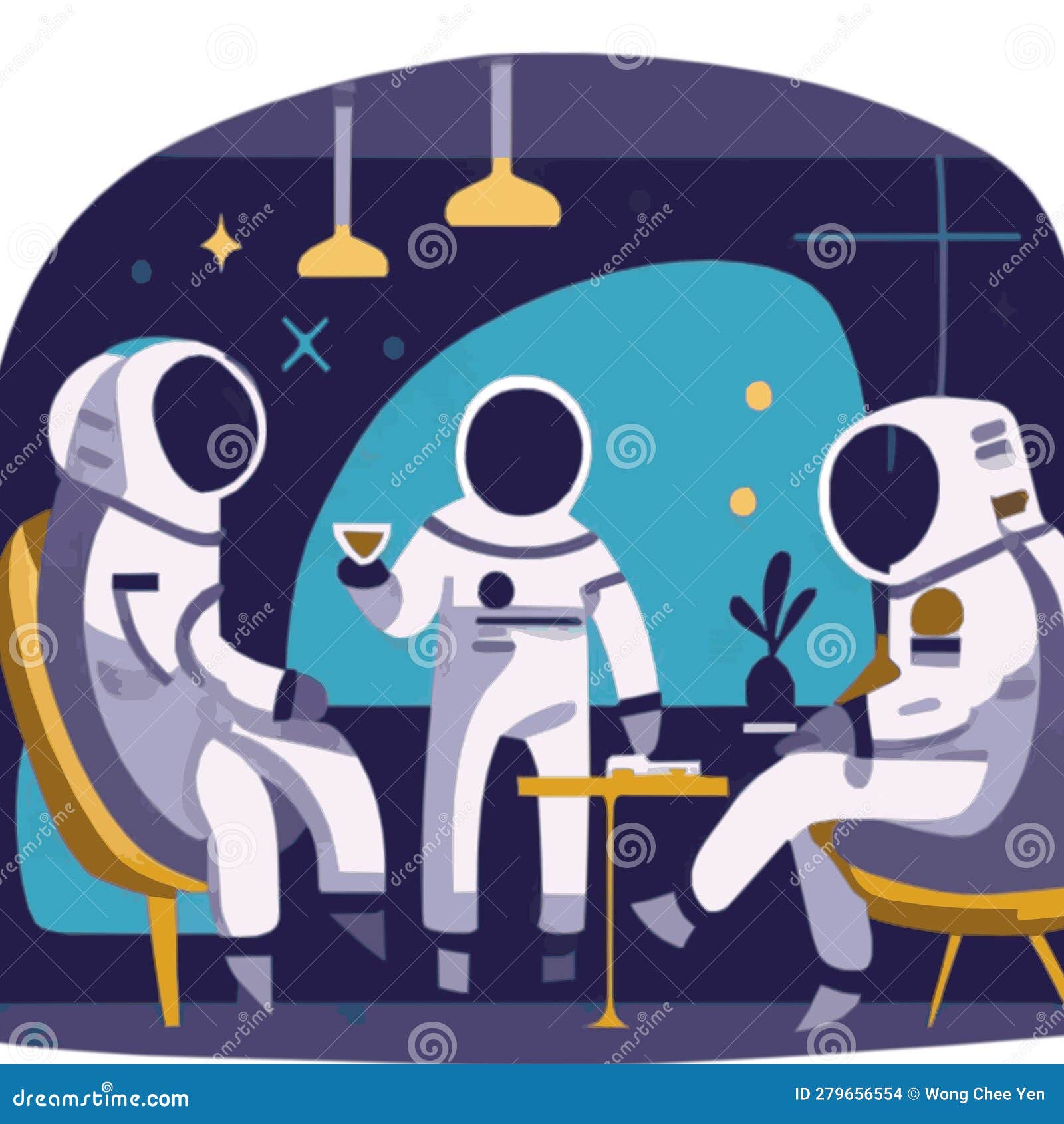 Astronauts Socializing in Space Lounge Vector Illustration Design Stock ...