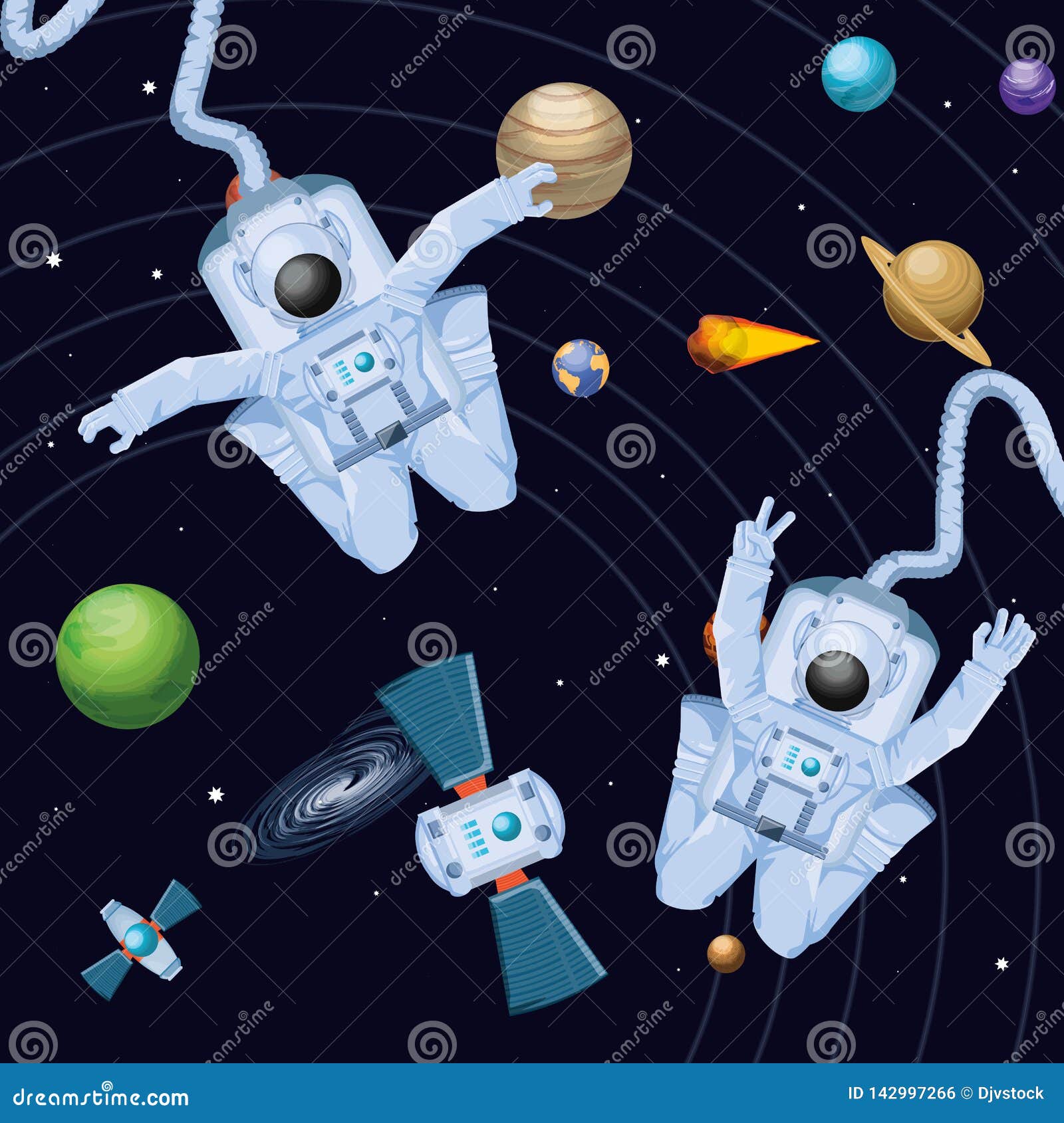 Astronauts in the Space Characters Stock Illustration - Illustration of ...