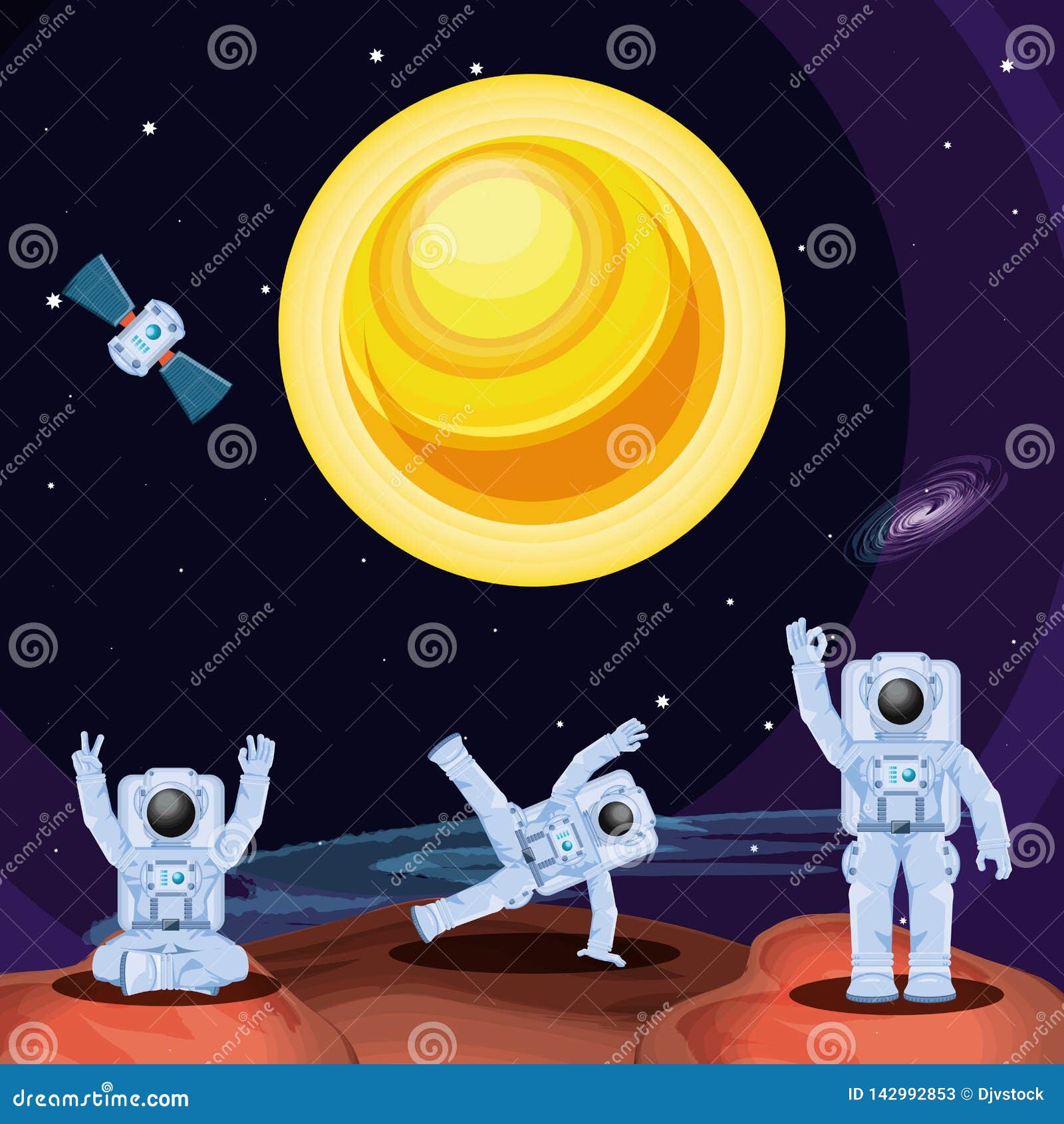 Astronauts in the Space Characters Stock Illustration - Illustration of ...