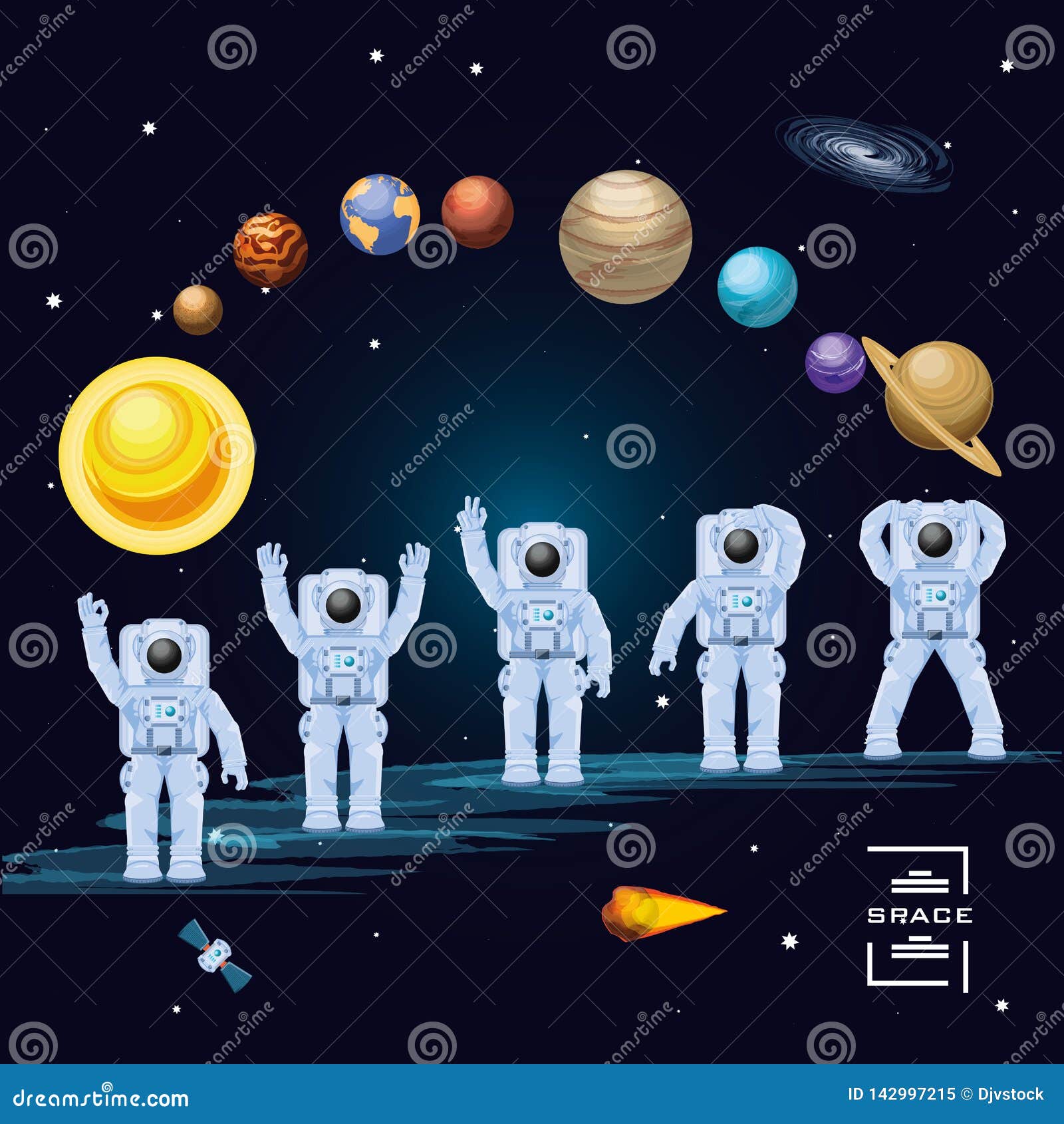 Astronauts in the Space Characters Stock Illustration - Illustration of ...