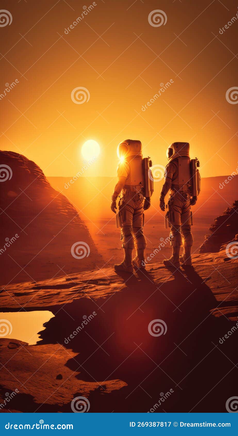 Astronauts Standing on Surface of Planet Mars Stock Illustration ...