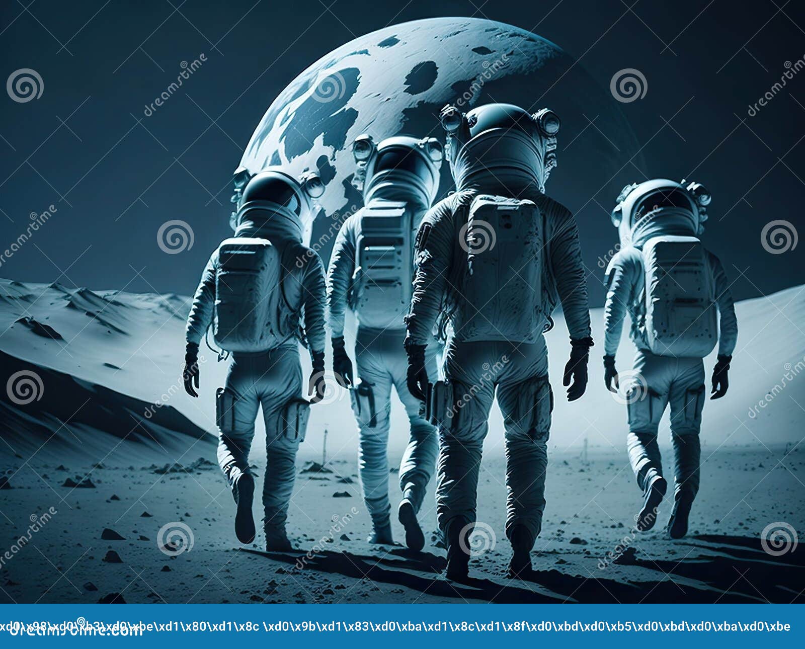Astronauts Team is Walking on the Moon. Ai Generative Stock ...