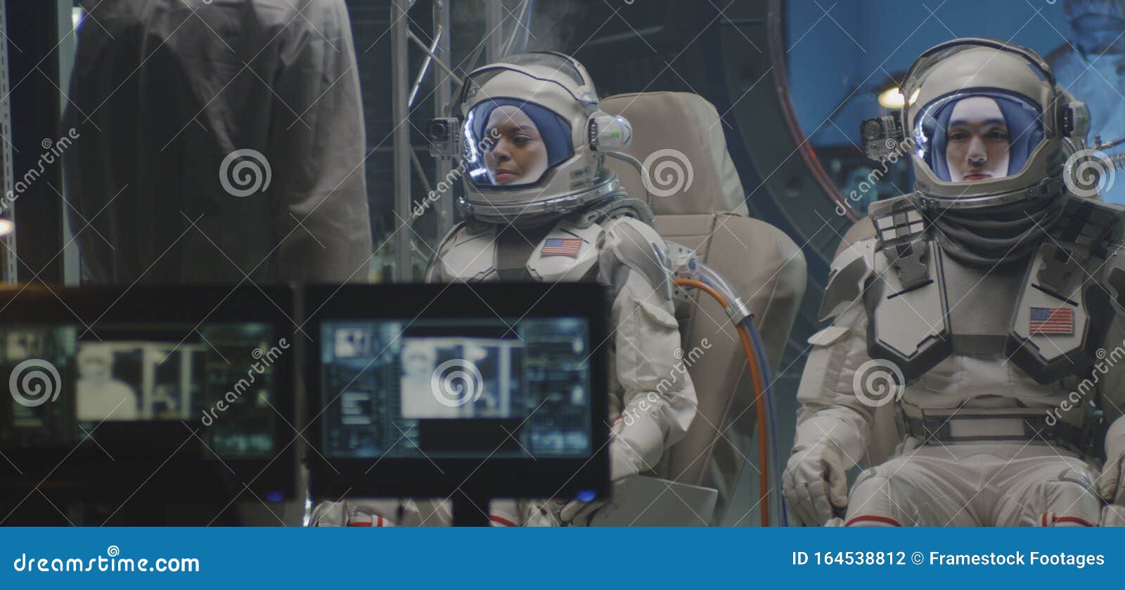 Astronauts Testing Spacesuit Camera Stock Photo - Image of modern ...