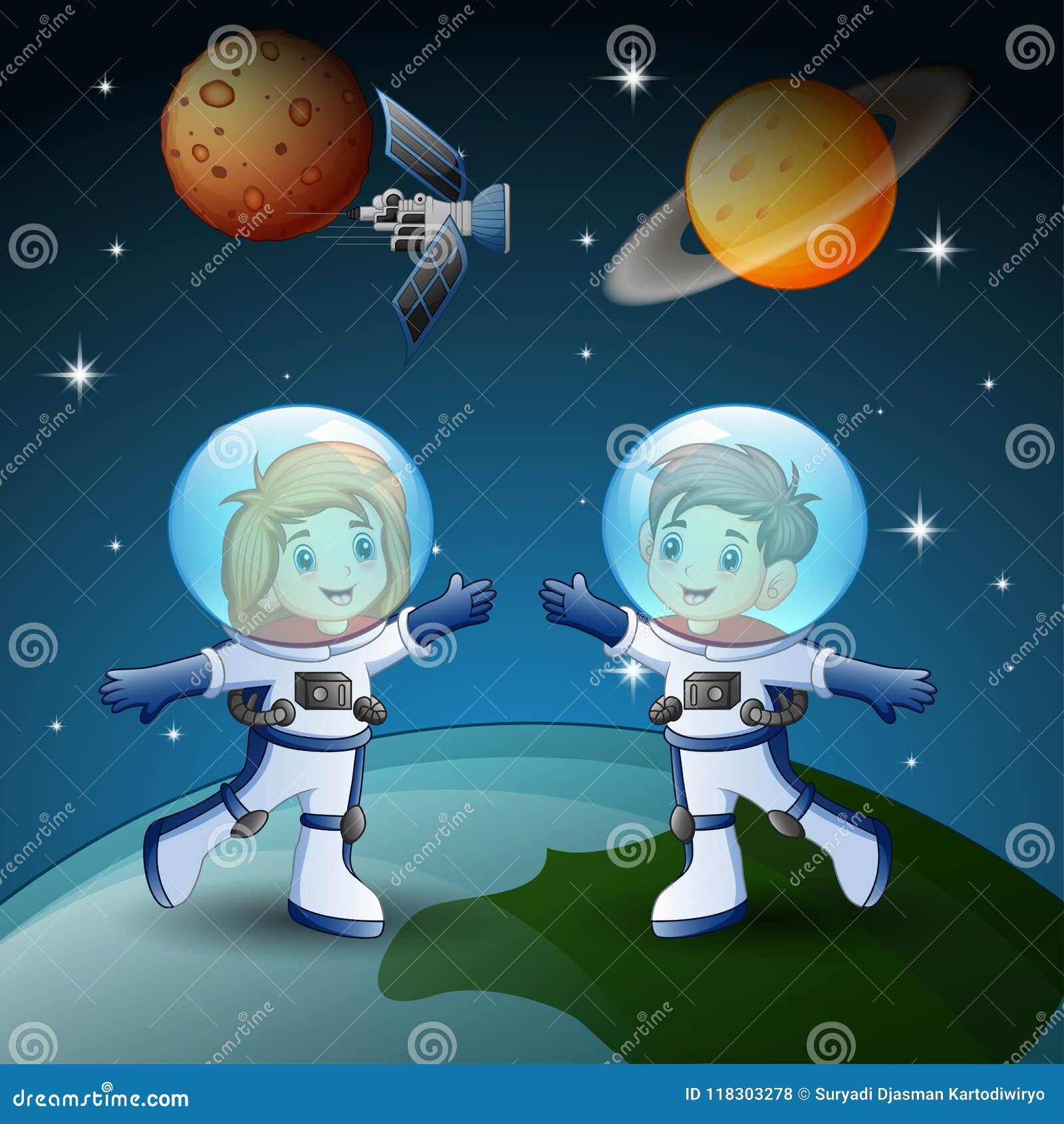 The Astronauts Together in Space Stock Vector - Illustration of ...