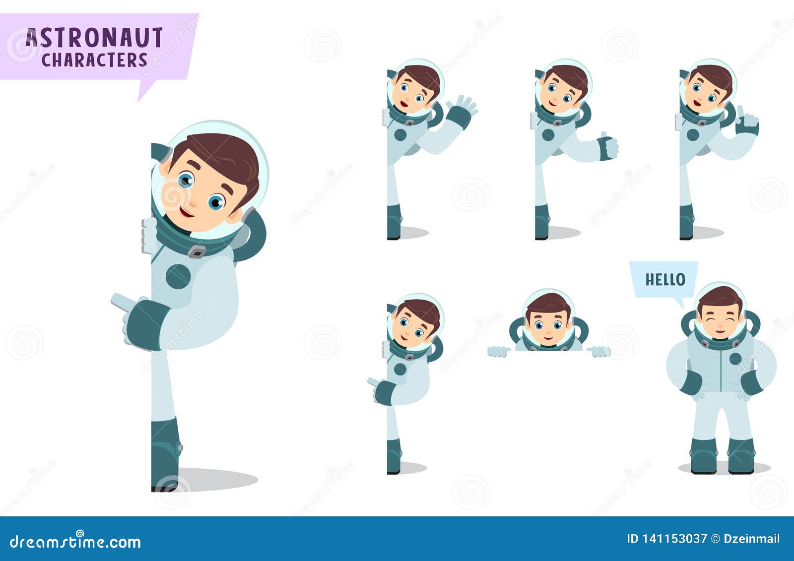 Astronauts Vector Characters Set In Flat Cartoon Style | CartoonDealer ...