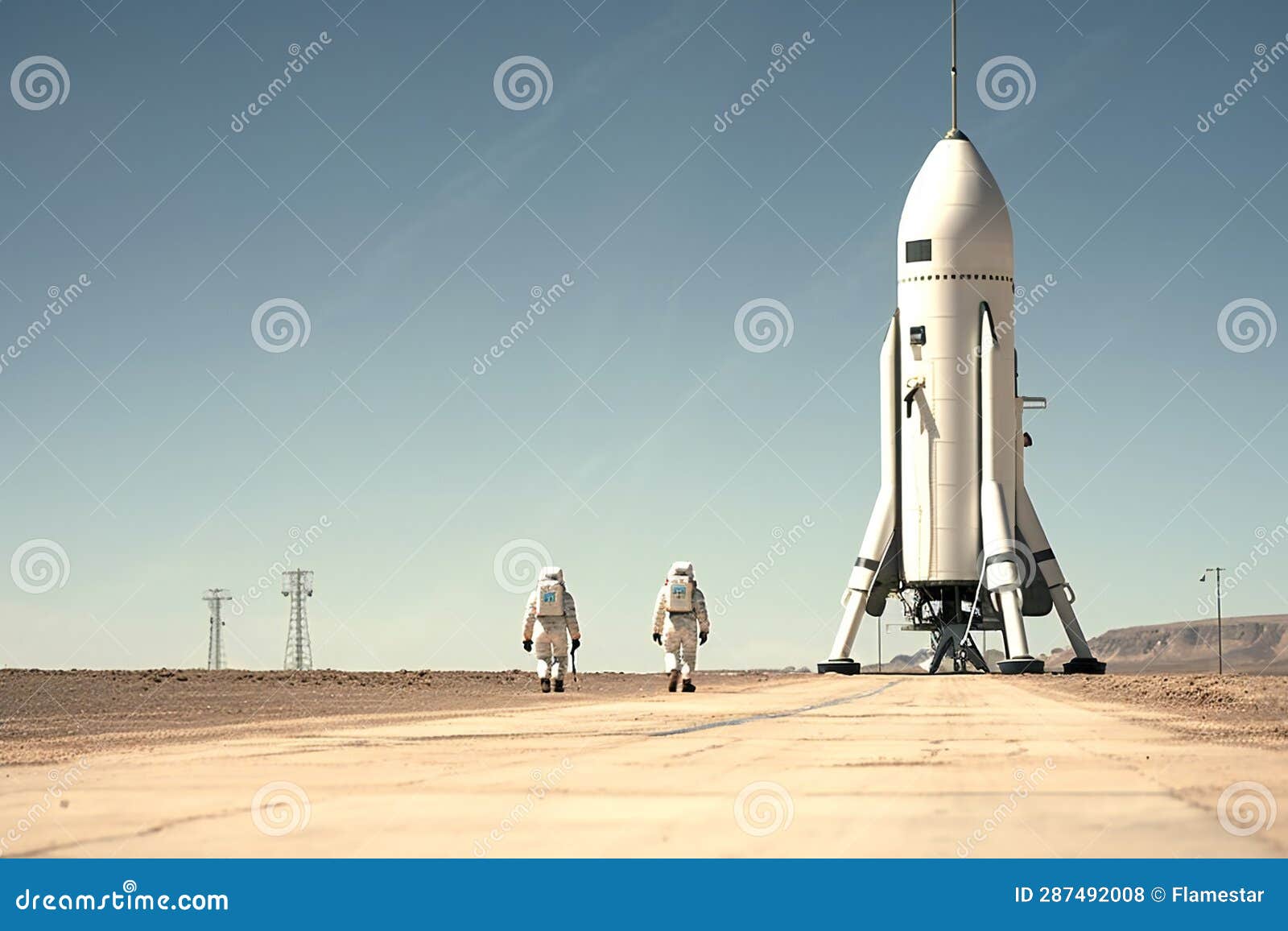 Astronauts Walking To Rocket Ship on Launch Stock Illustration ...