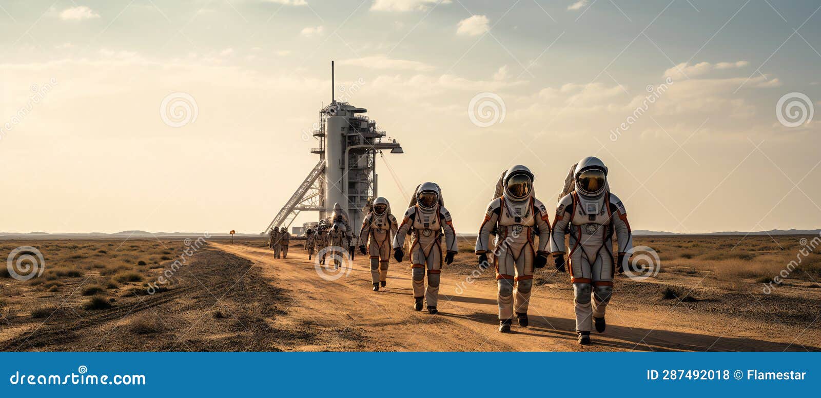 Astronauts Walking To Rocket Ship on Launch Stock Illustration ...