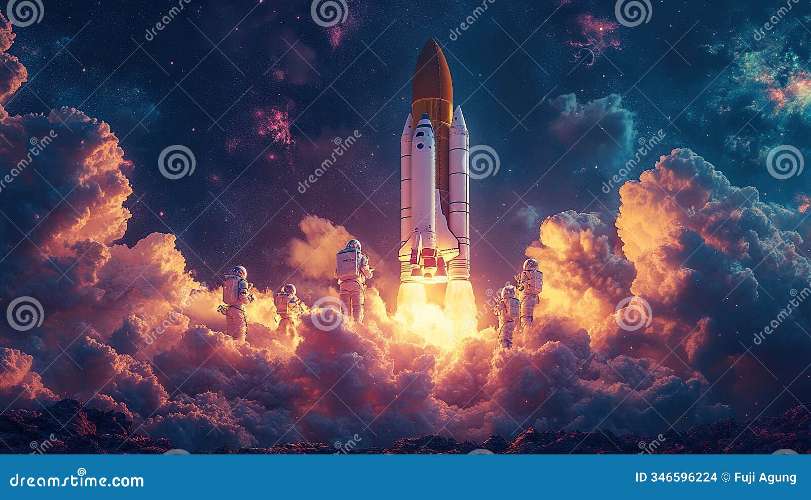 Astronauts & Shuttle Horizontal Frame Vector Illustration ...