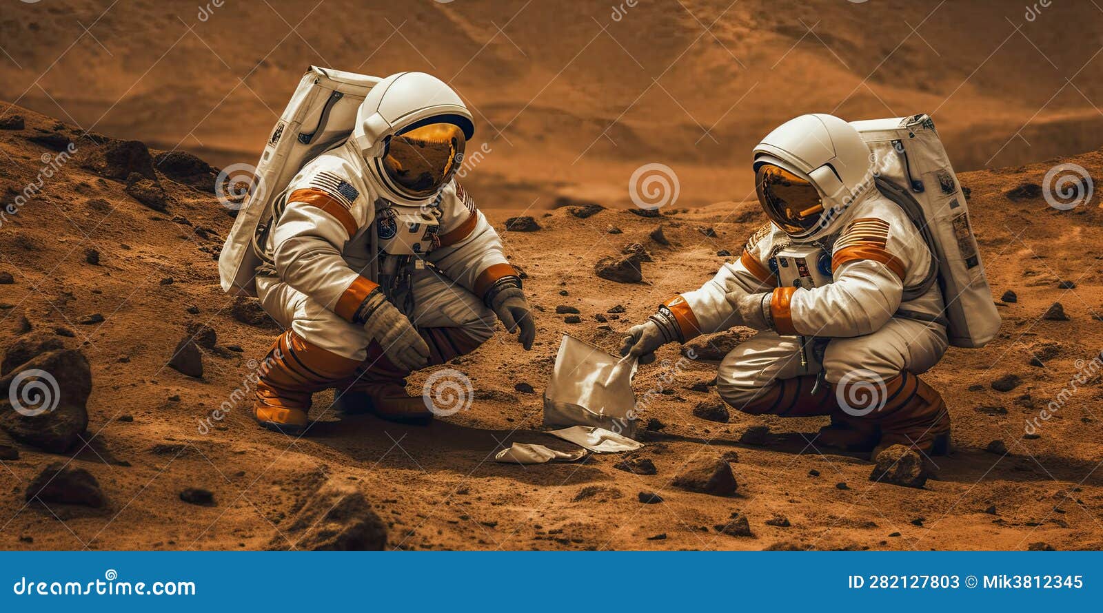 Astronauts Working on the Surface of Mars. Stock Illustration ...