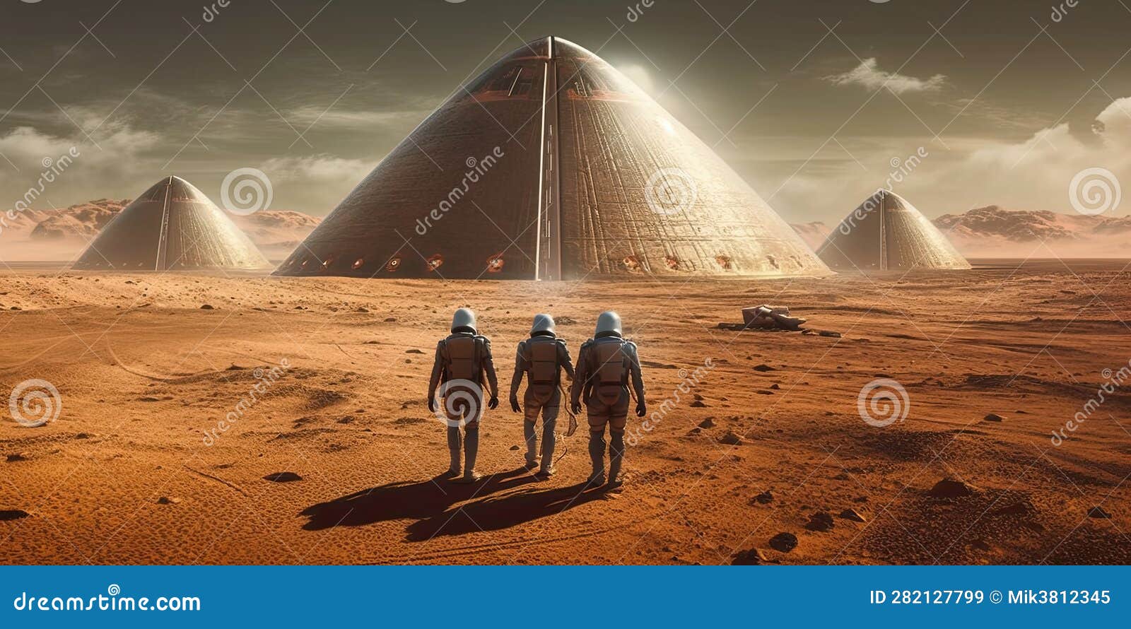 Astronauts Working on the Surface of Mars. Stock Illustration ...