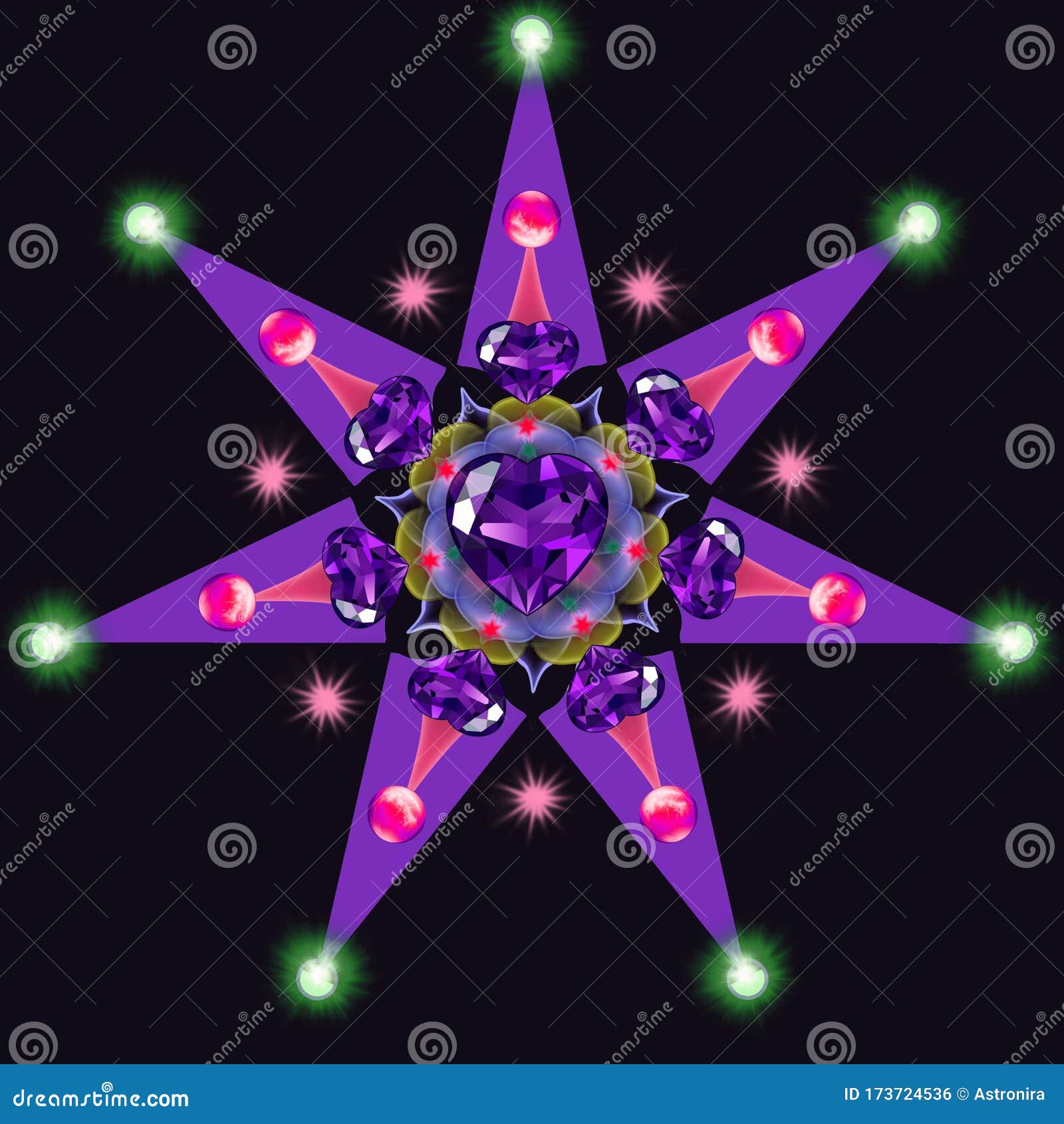 Astroniras Mandala Seven-pointed Star with Hearts Stock Illustration ...
