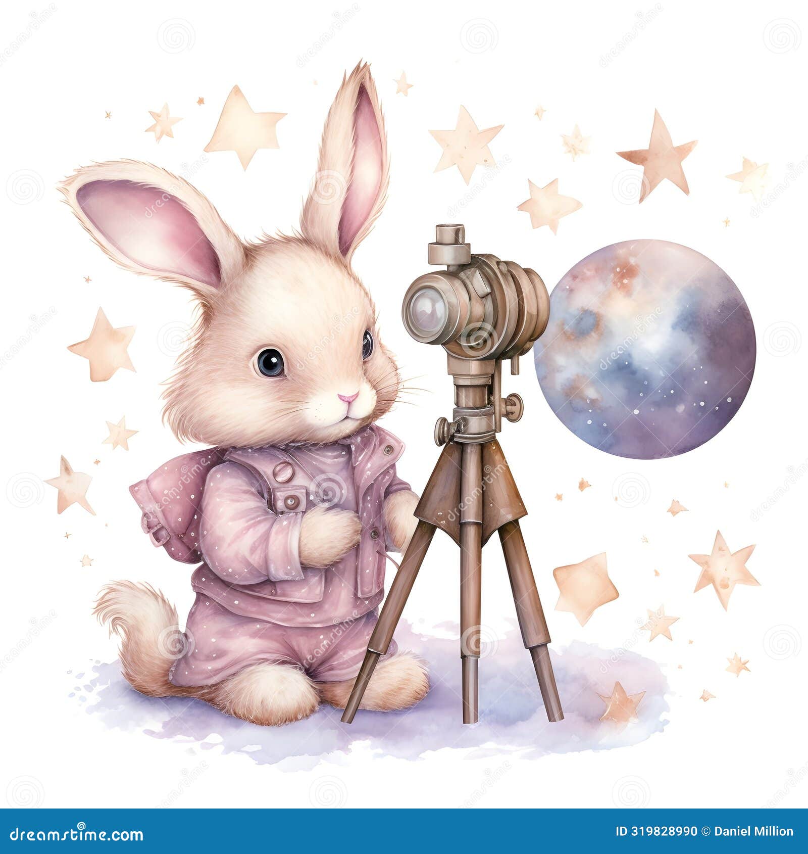 Astronomer Cute Bunny Blue Cute Bunny Watercolor Royalty-Free Stock ...