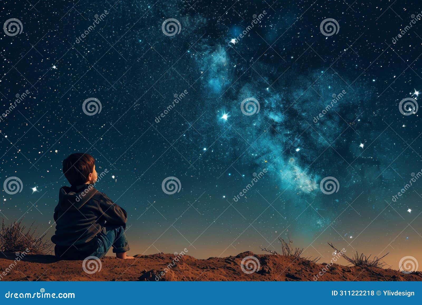 Astronomer Starry Child Boy Sky Night. Generate Ai Stock Photo - Image ...
