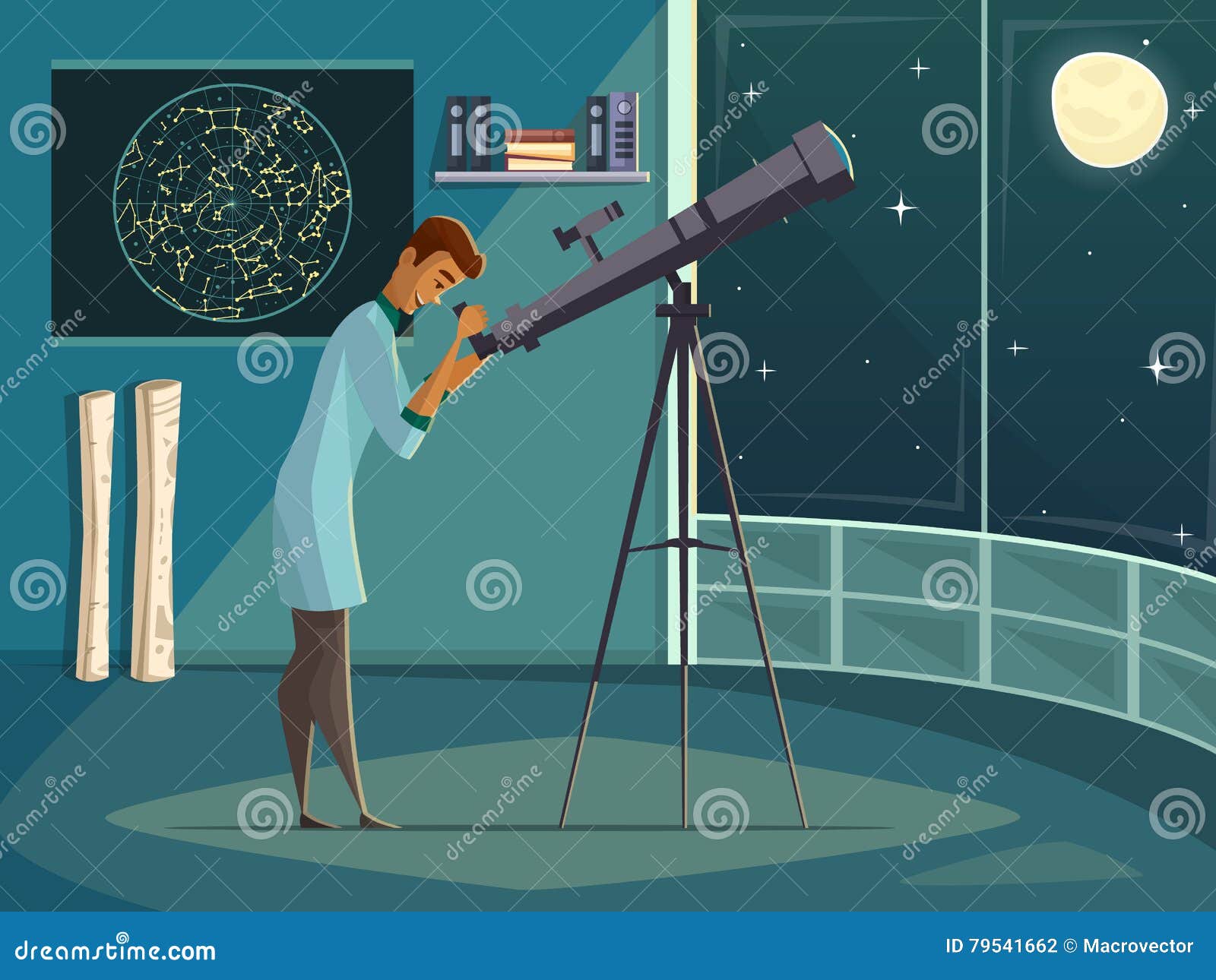 Astronomer with Telescope Retro Cartoon Poster Stock Vector ... Astronomer with Telescope Retro Cartoon Poster Stock Vector ...
