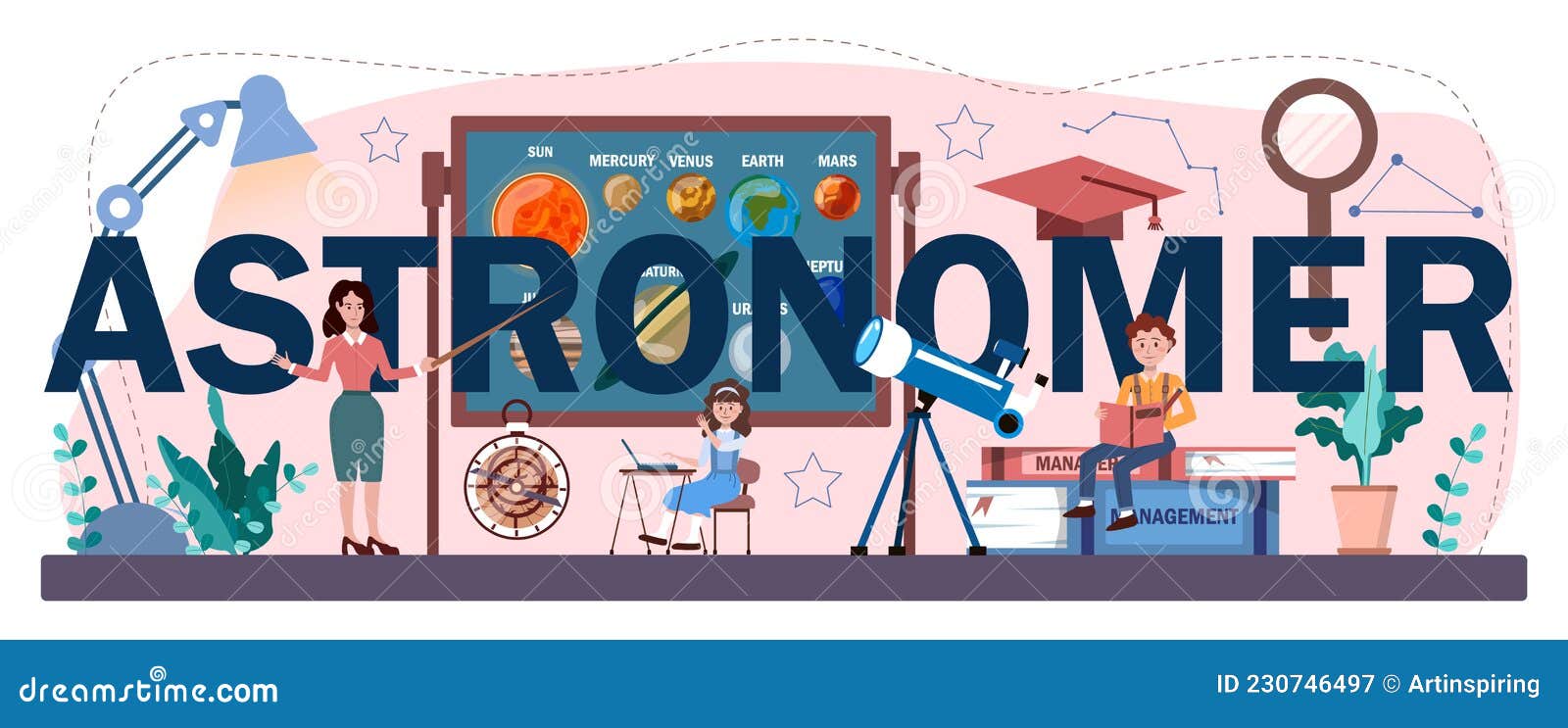 Astronomer Typographic Header. Astronomy School Subject Stock Vector ...