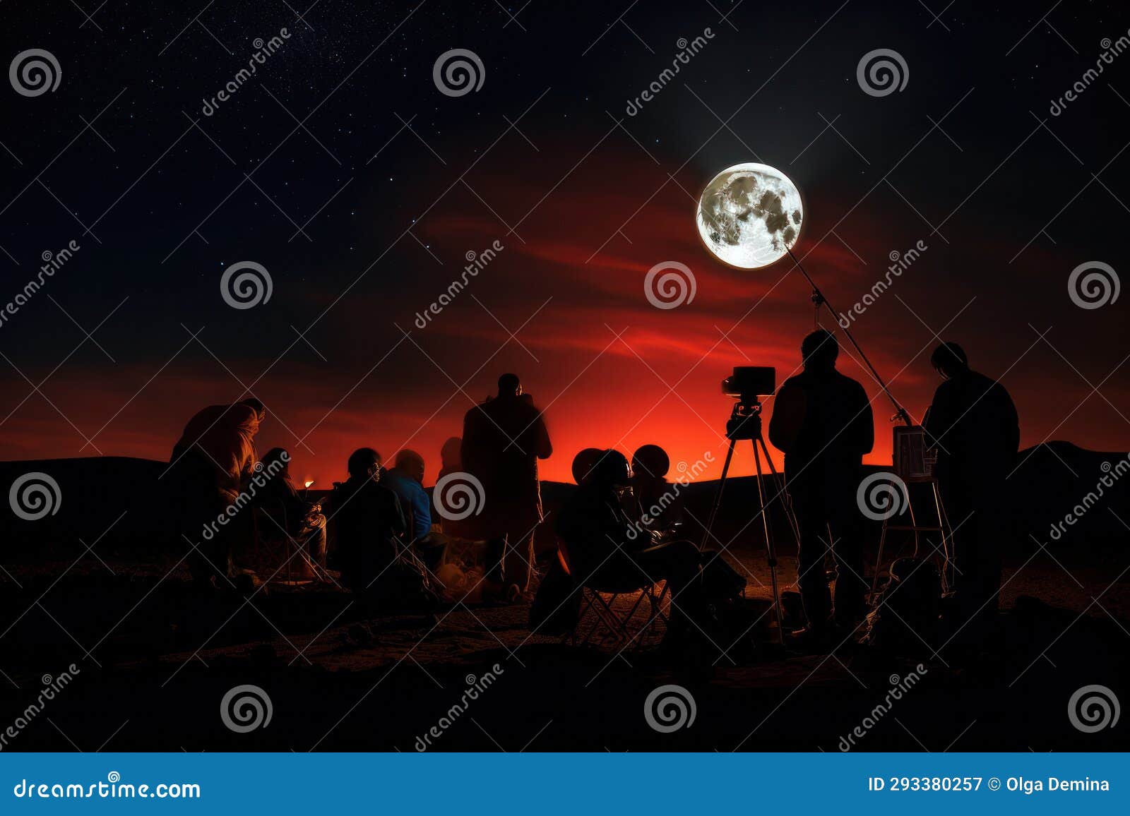 Astronomers Engrossed, Using Telescope and Equipment, Observing Lunar ...