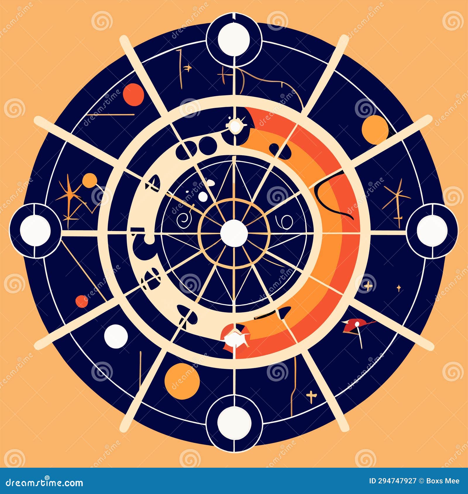 Astronomical Chart With Zodiac Signs Vector Illustration In Flat Style