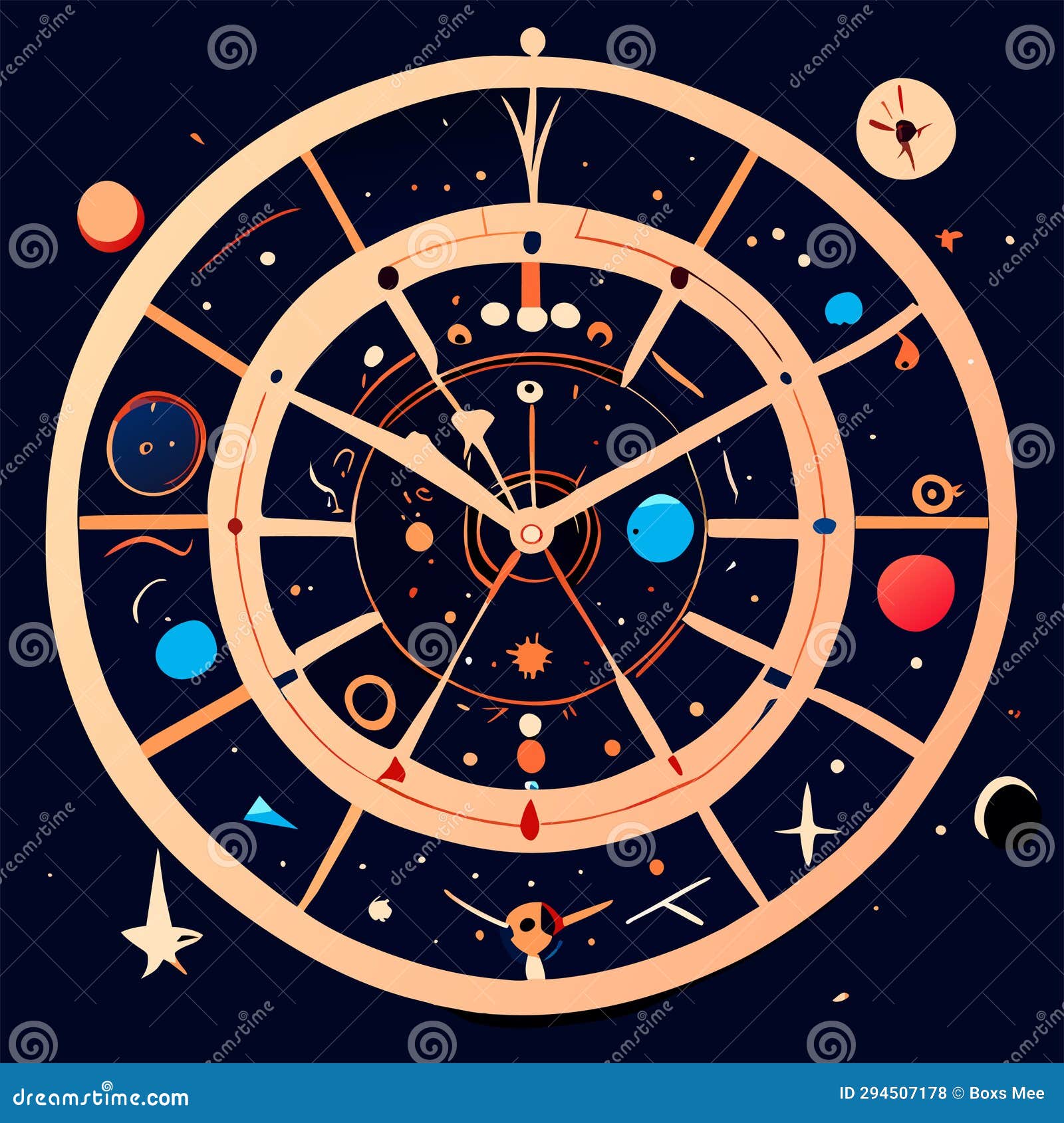 Astronomical Clock with Constellations and Planets. Vector Illustration ...