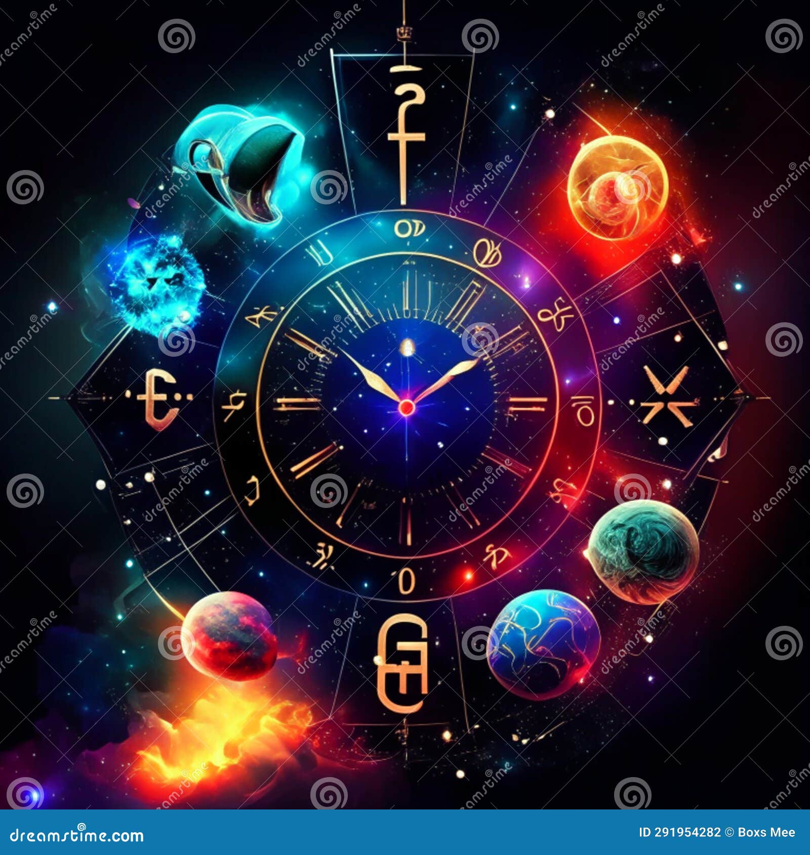 Astronomical Clock and Planets on a Dark Background. Vector ...