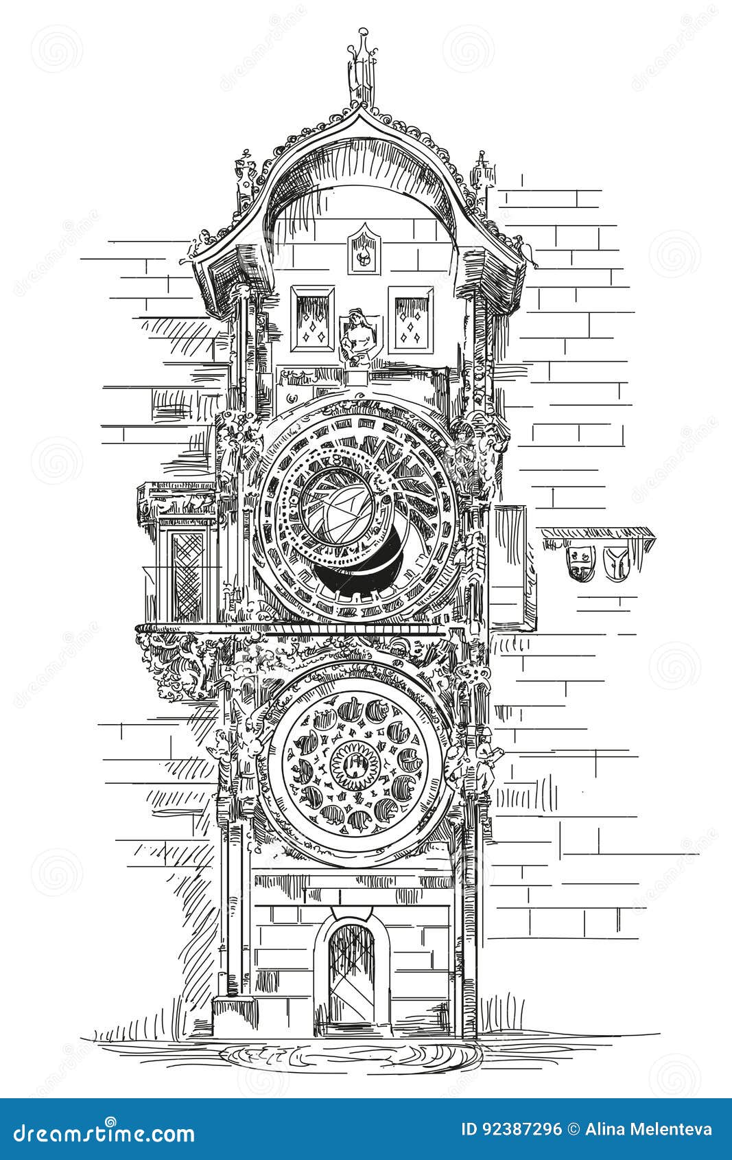 Astronomical Clock In Prague Vector Illustration | CartoonDealer.com ... Astronomical Clock In Prague Vector Illustration | CartoonDealer.com ...