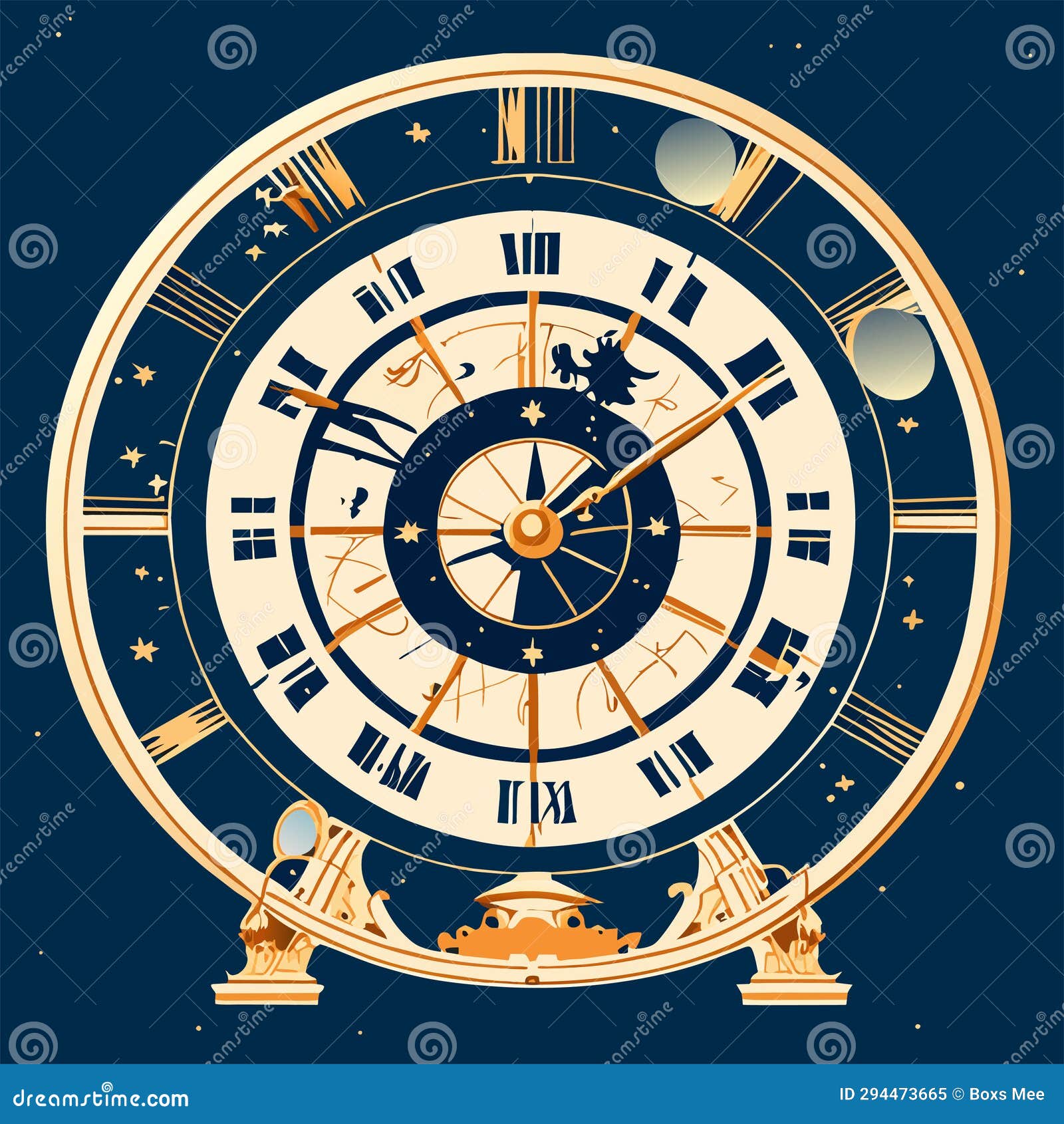 Astronomical Clock in Retro Style. Vector Illustration Stock Vector ...