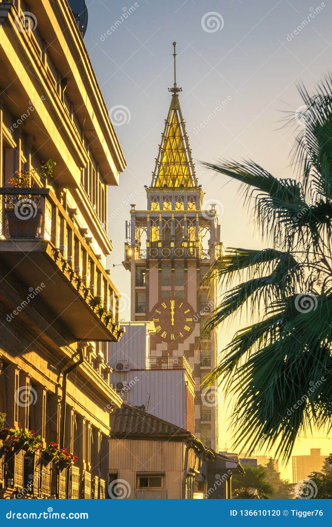 Clock Tower of Batumi, Georgia Editorial Image - Image of sunset ...