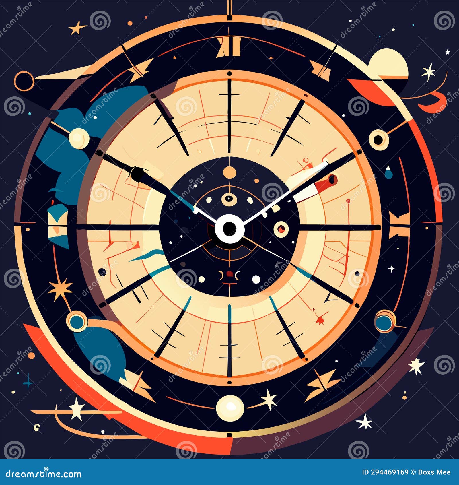 Astronomical Clock. Vector Illustration in Flat Style. Astrology Stock ...