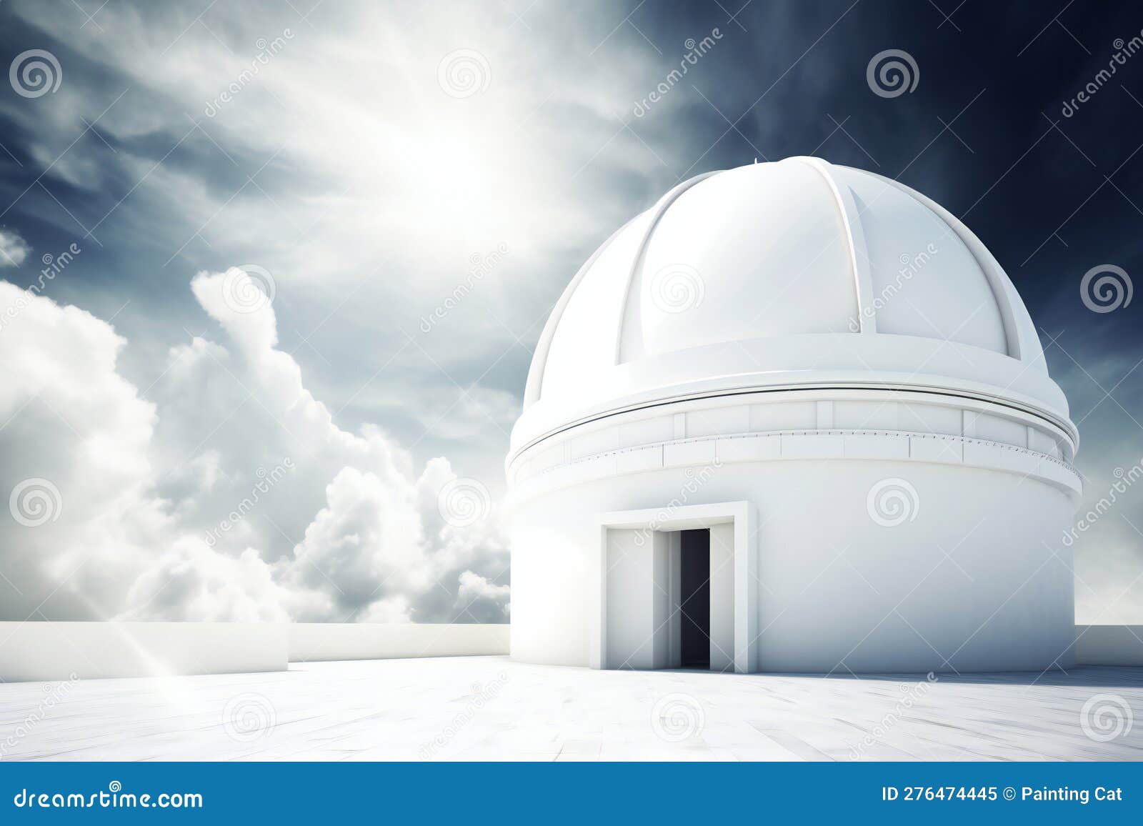Astronomical Observatory on Cloudy Sky Background Stock Illustration ...