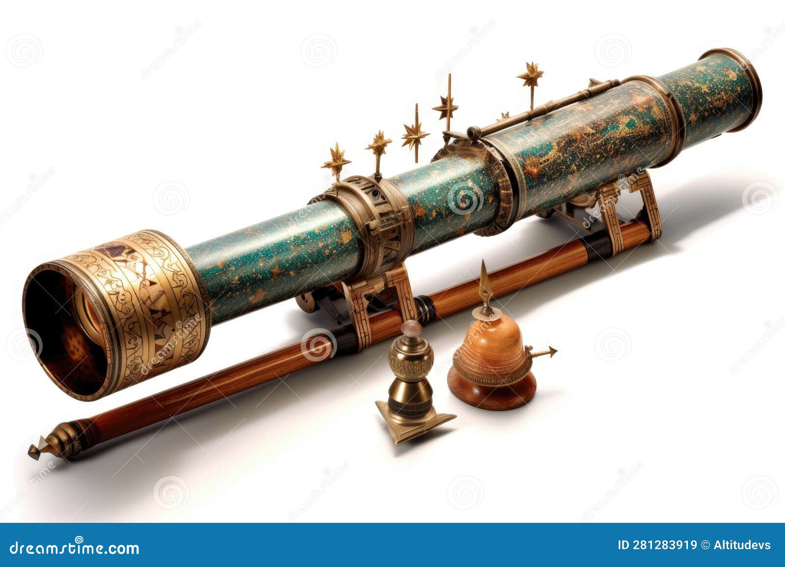 Astronomical Telescope with Star Chart and Compass Stock Illustration ...