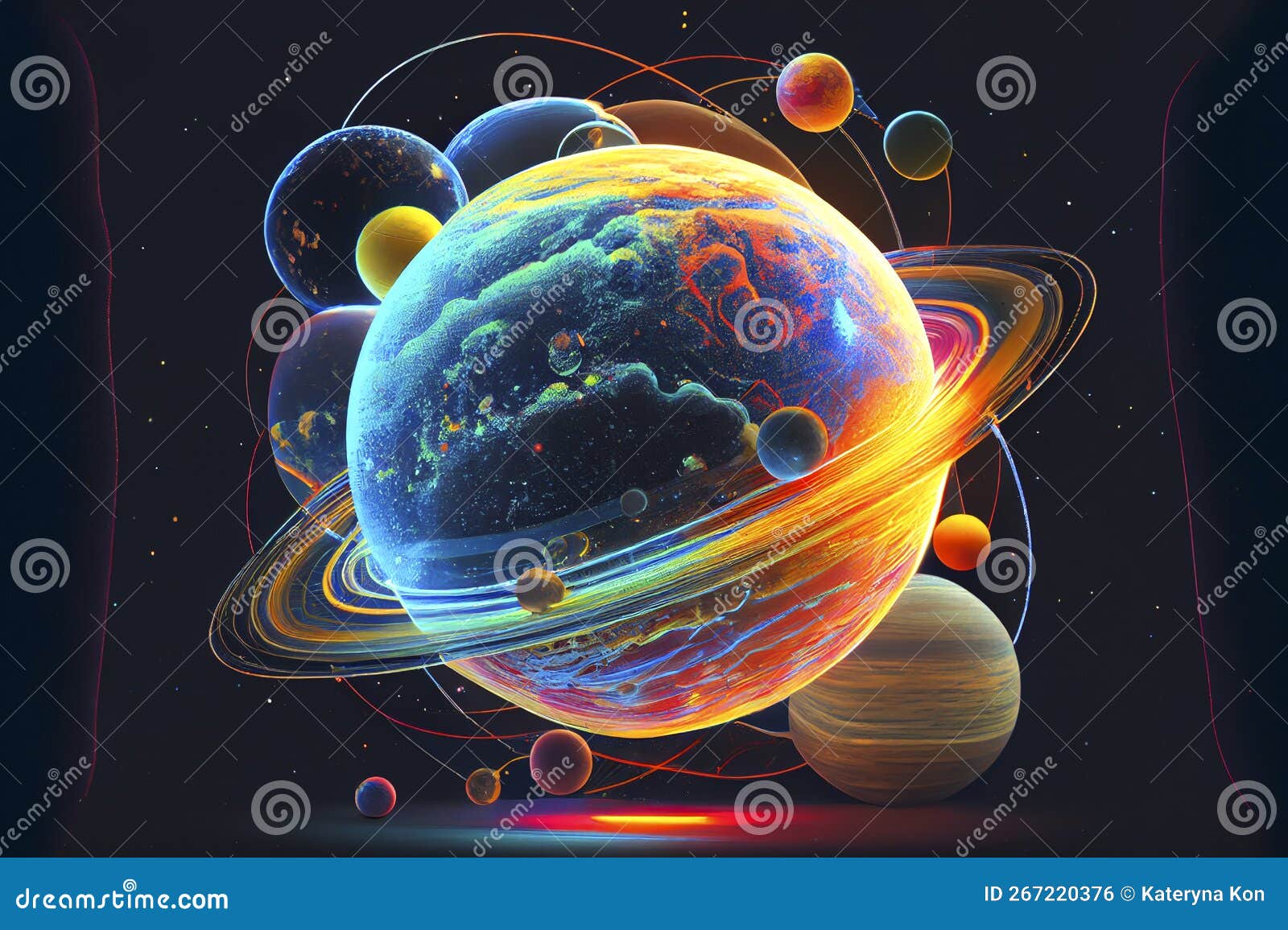 Astronomy Background, Composition of Planets, Ai Illustration Stock ...