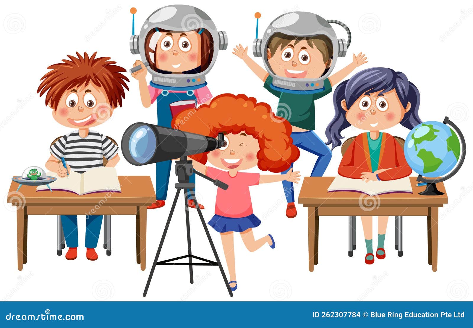 Astronomy Kids with Telescope Stock Vector - Illustration of explore ...