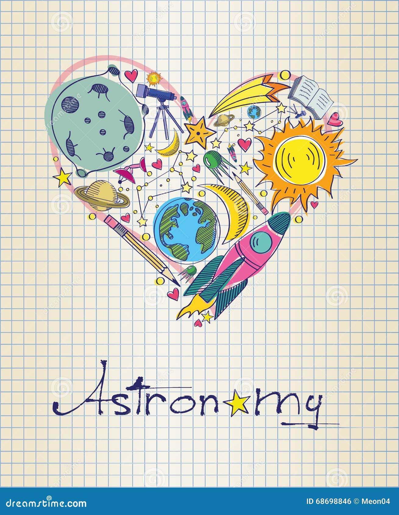 Astronomy in Shape of Heart Stock Vector - Illustration of rocket ...