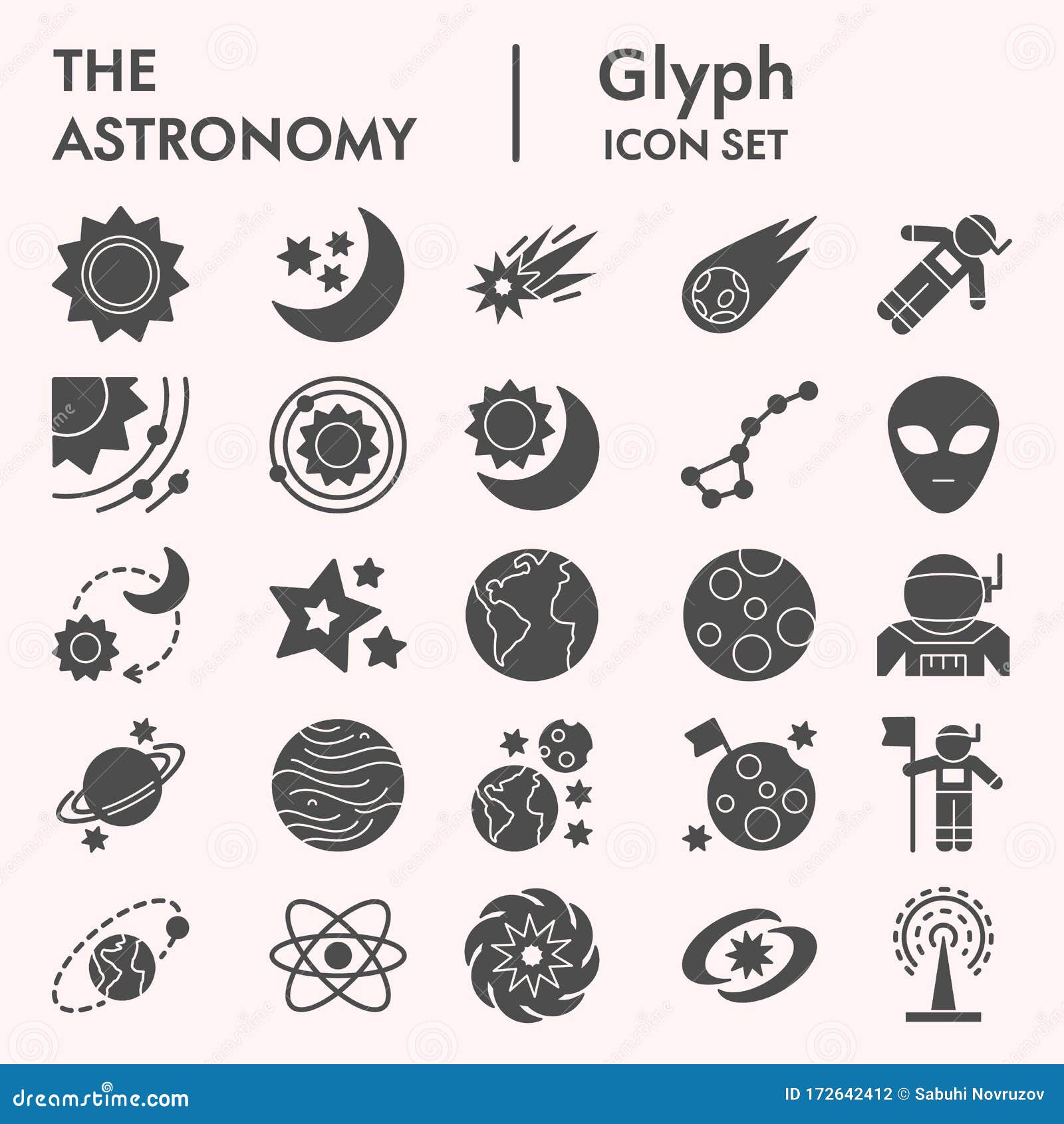 Astronomy Solid Icon Set. Universe Objects Collection, Vector Sketches ...