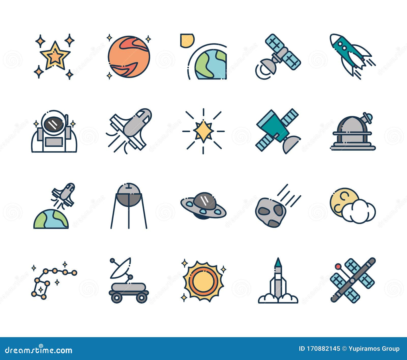 Astronomy And Space Exploration Observation Science Icons Set Stock