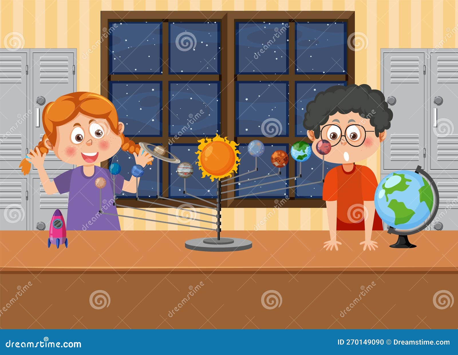 Astronomy Theme with Kid Students Stock Vector - Illustration of learn ...