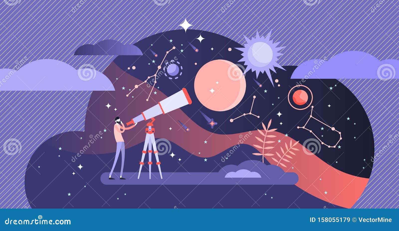 Astronomy Vector Illustration. Tiny Space Research Study Persons ...
