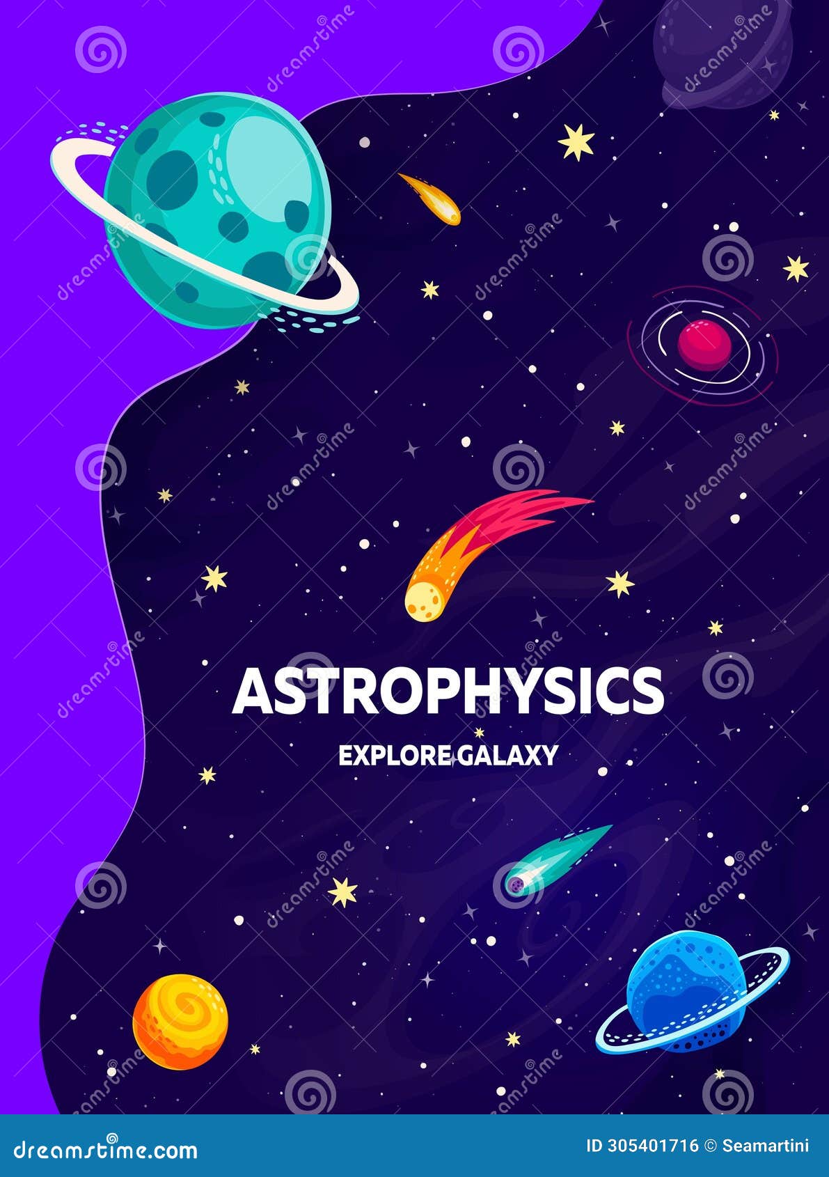 Astrophysics Galaxy Space Planets, Asteroid, Comet Stock Vector ...