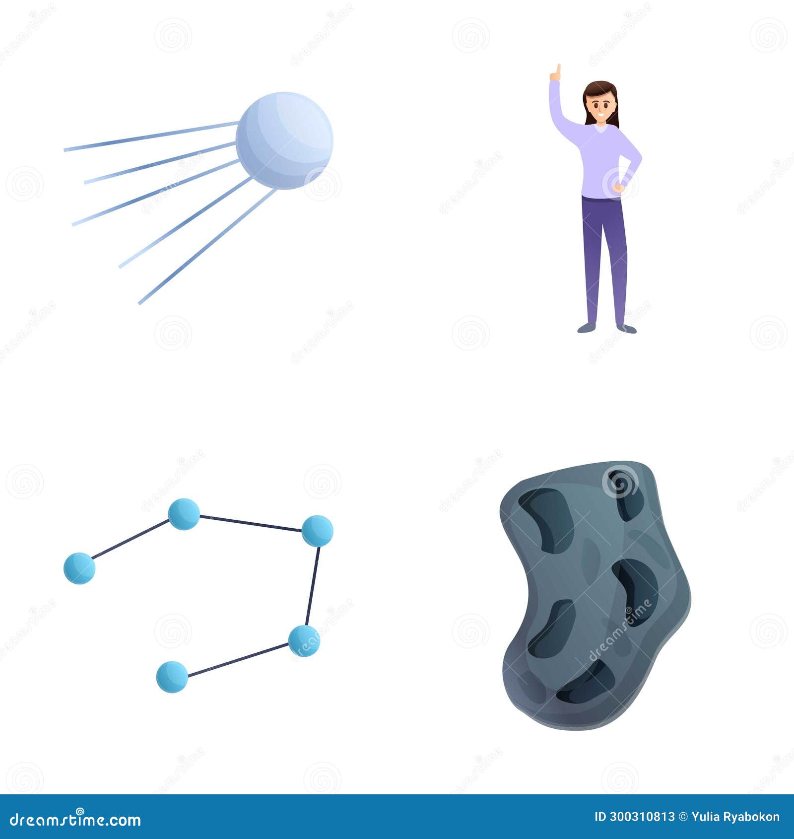Astrophysics Research Icons Set Cartoon Vector. Meteorite Satellite ...