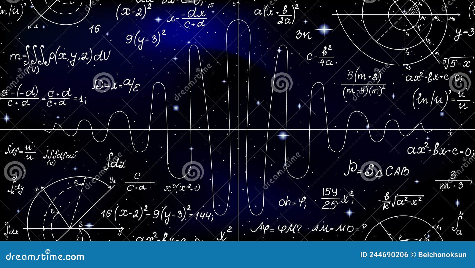 Astrophysics Vector Seamless Background with Handwritten Math Plots ...